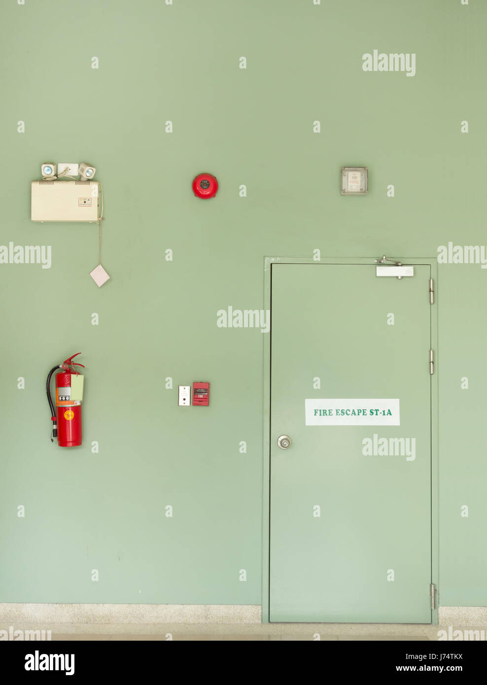 Fire escape door ,Fire Extinguisher, Fire alarm Stock Photo - Alamy