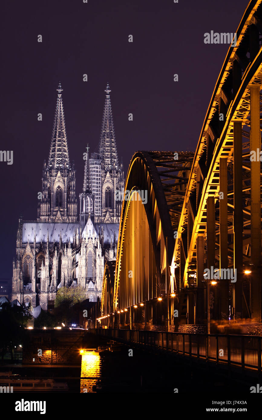 cologne cathedral and hohenzollern bridge at night Stock Photo - Alamy