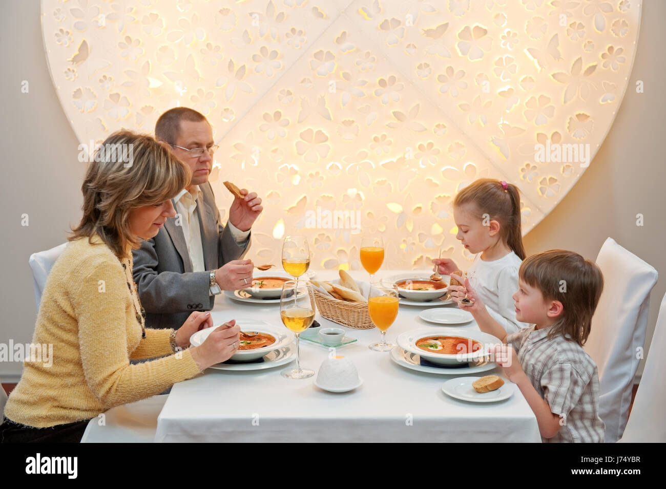 family restaurant dinner food child eating soup meal parent healthy ...