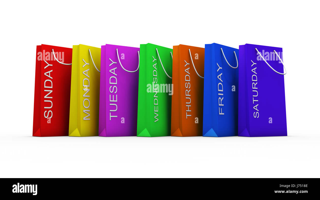 seven color of shopping bag with clipping path Stock Photo - Alamy