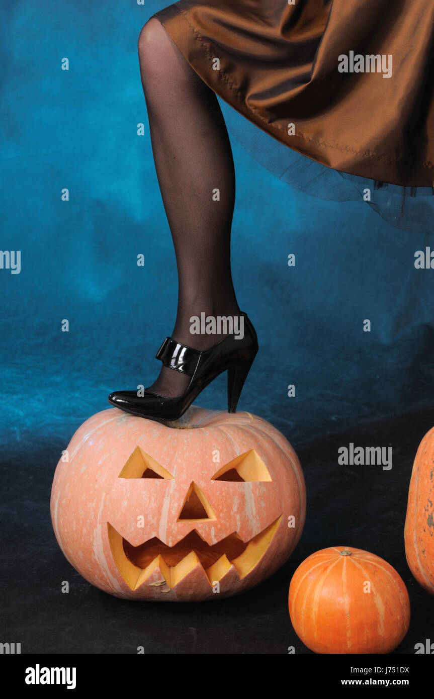 woman halloween horror pumpkin leg witch holiday woman female brown ...