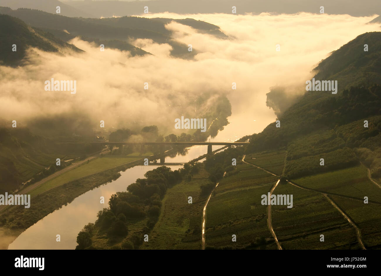 cloud fog mosel meander germany german federal republic river water ...