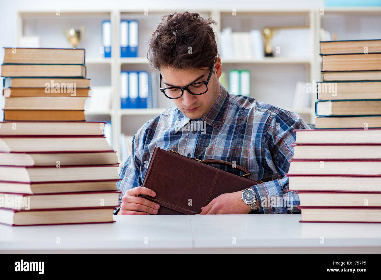 Nerd funny student preparing for university exams Stock Photo - Alamy