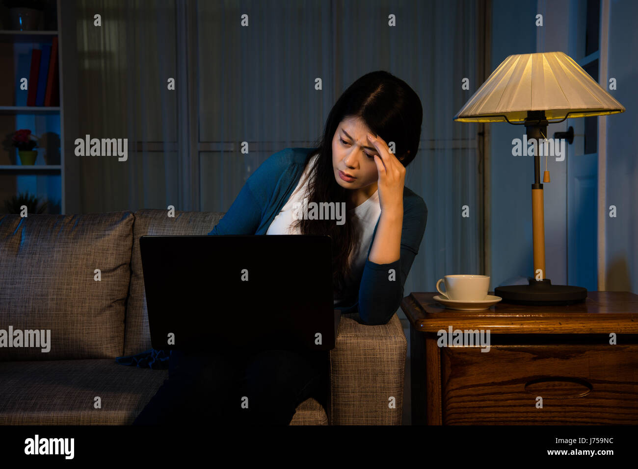 efficient student girl late at night at home making school class ...