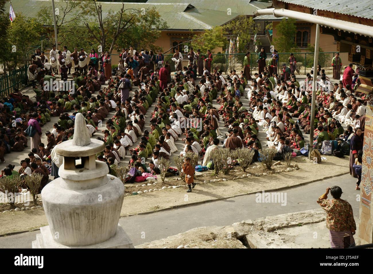 Schoolassembly during visit of Buddhist monk, Khasadrapchu south of ...