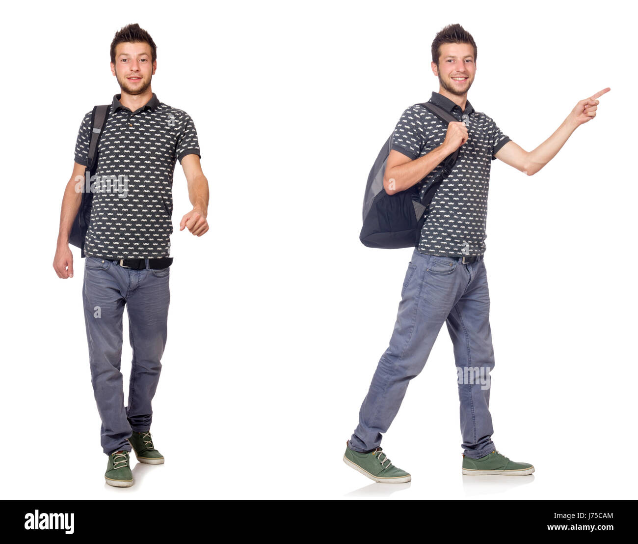 Collage of student with backpack on white Stock Photo - Alamy