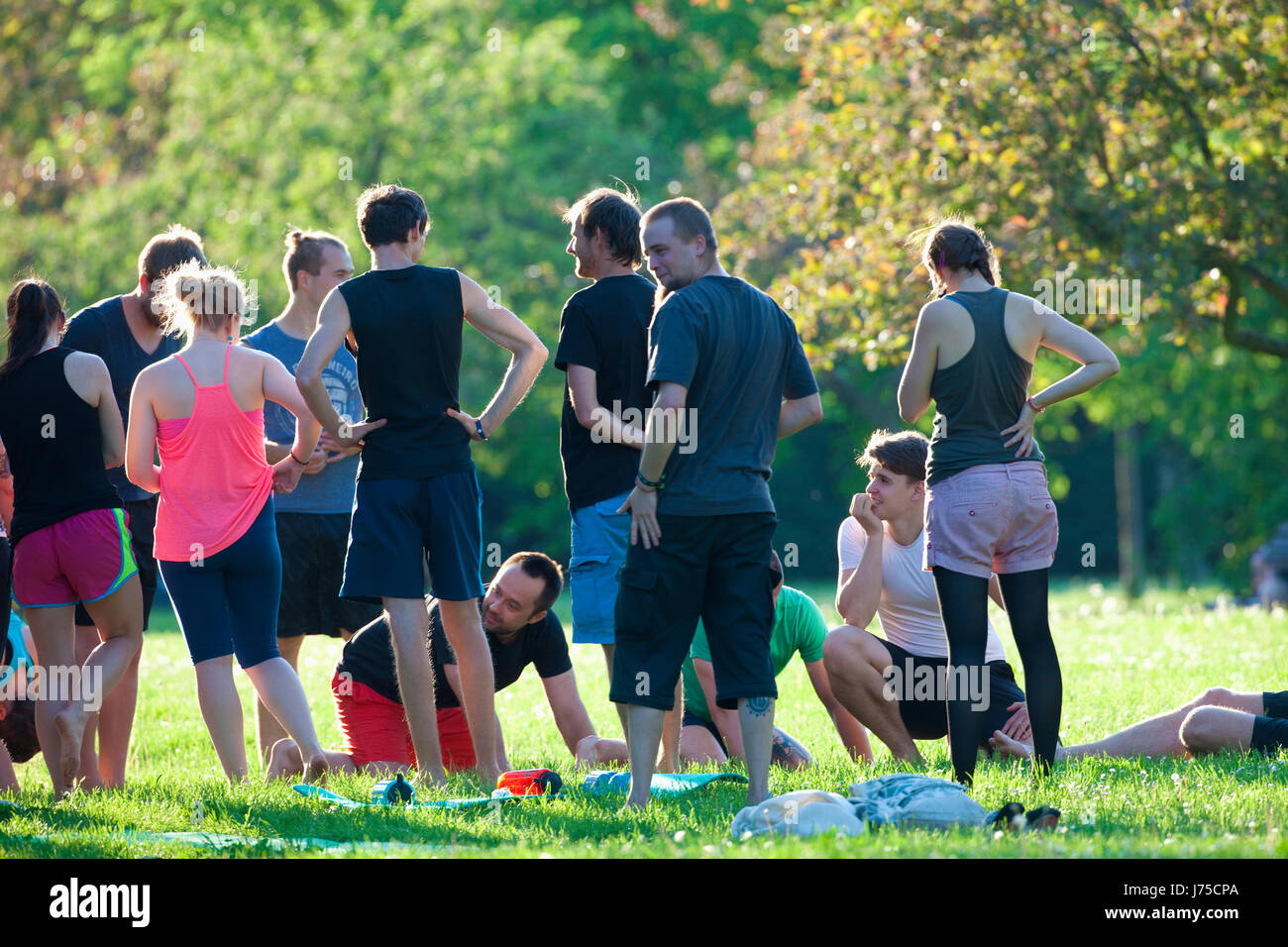 Group of Young Acrobatic People Exercising in Forming a Pyramid Stock ...