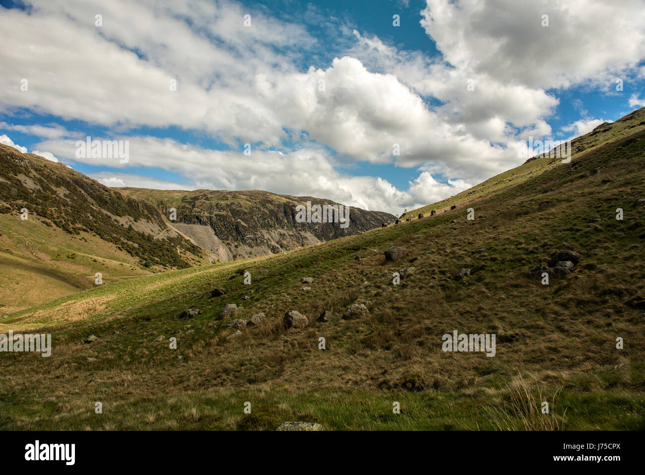 Cumbrian Landscape depicting a hiking route along Glenridding Beck ...