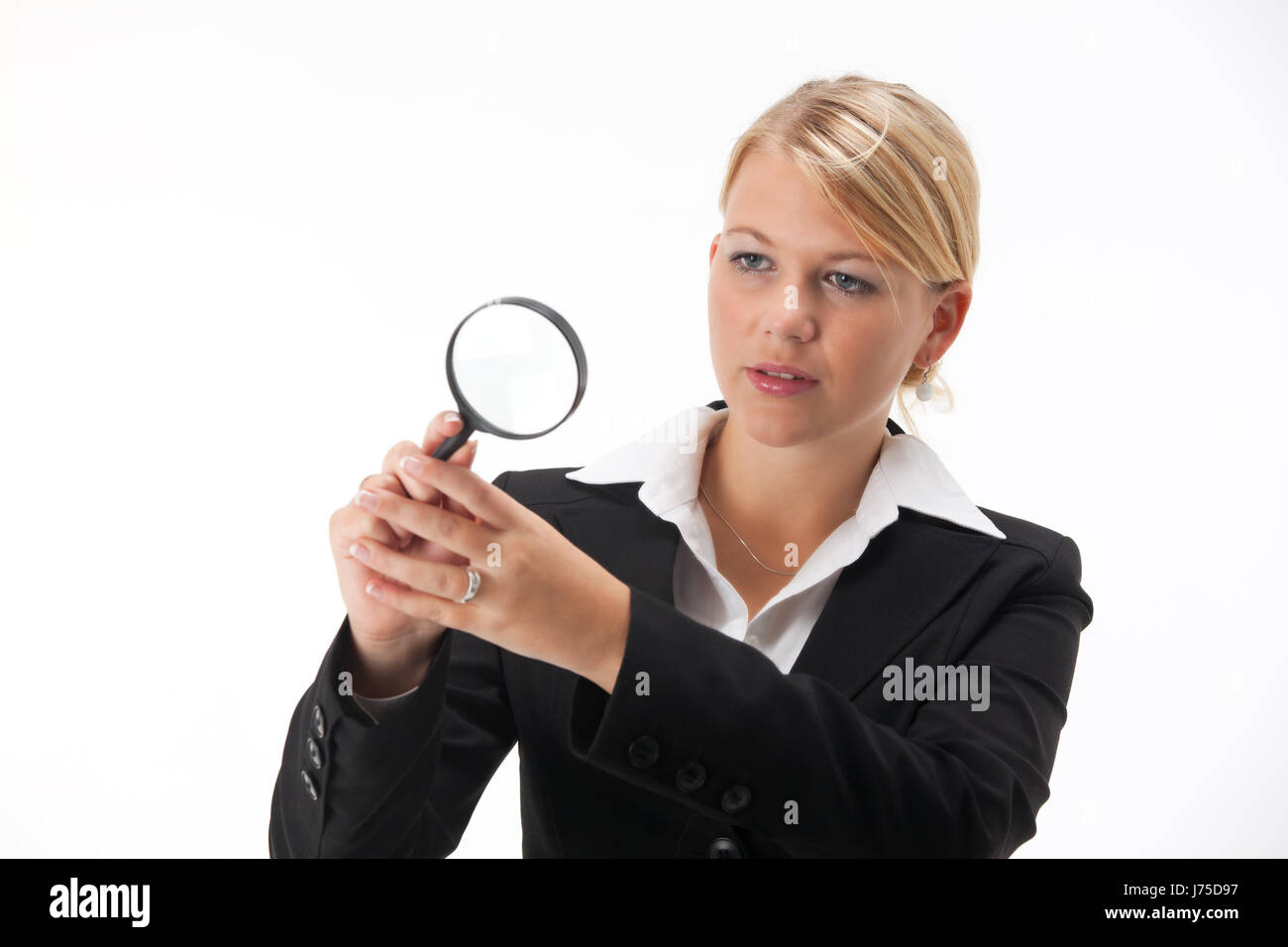 business woman with a magnifying glass Stock Photo - Alamy