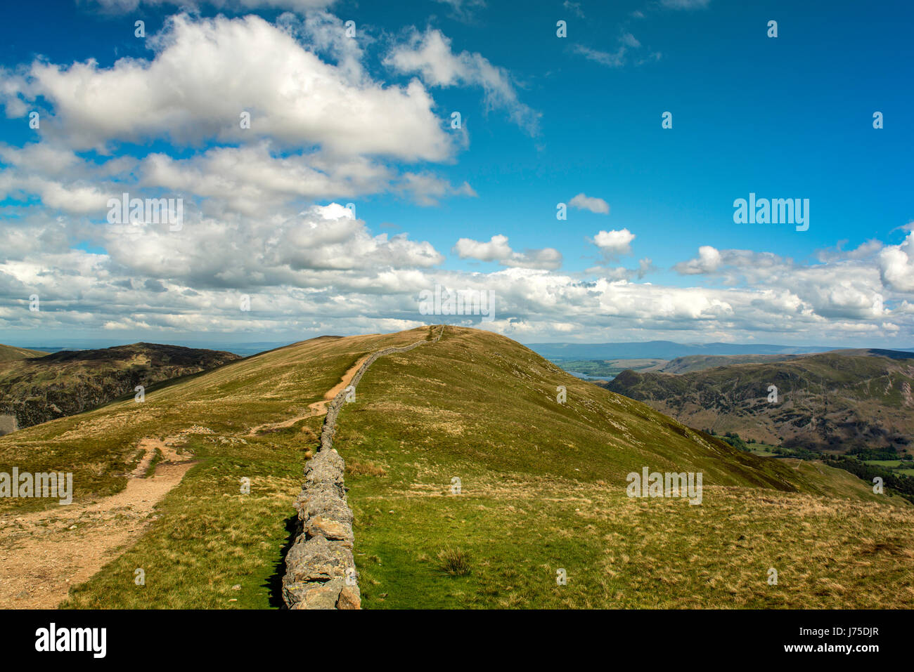 Cumbrian Landscape depicting a hiking route along Birkhouse Moor with ...