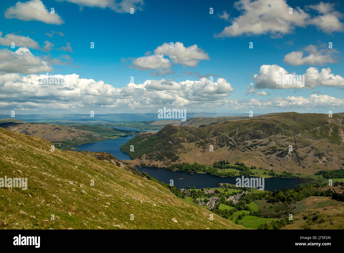Cumbrian Landscape depicting a hiking route along Birkhouse Moor with ...