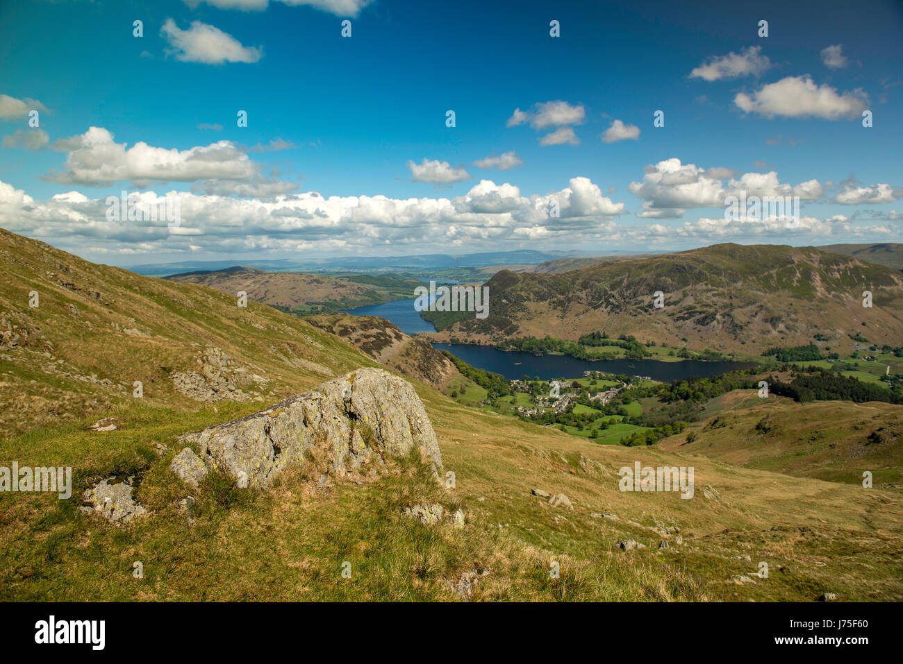 Cumbrian Landscape depicting a hiking route along Birkhouse Moor with ...