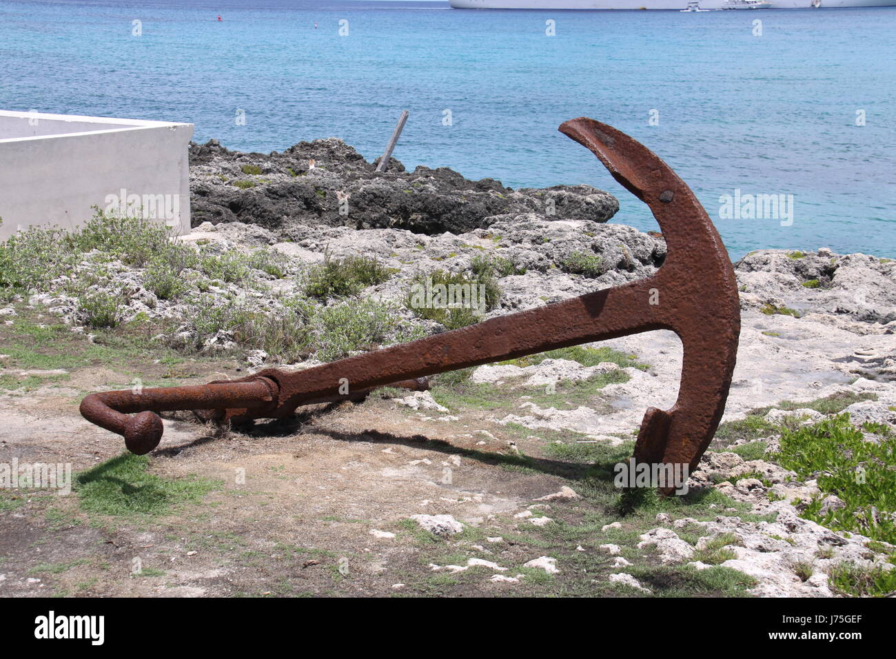 coast anchor caribbean bank shore blue stone navigation seafaring rock ...