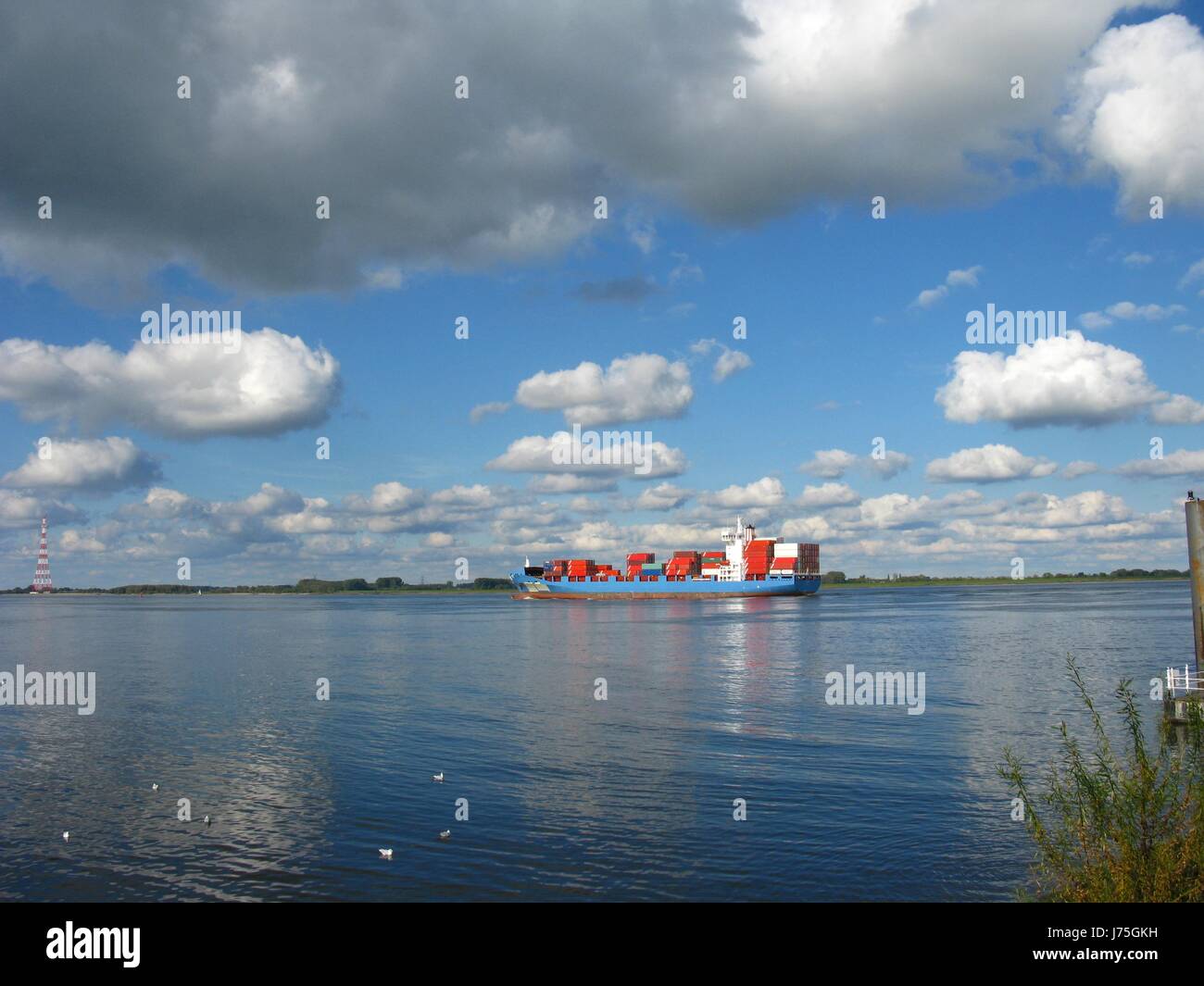 elbe container ship elbe lower saxony shipping traffic german federal ...