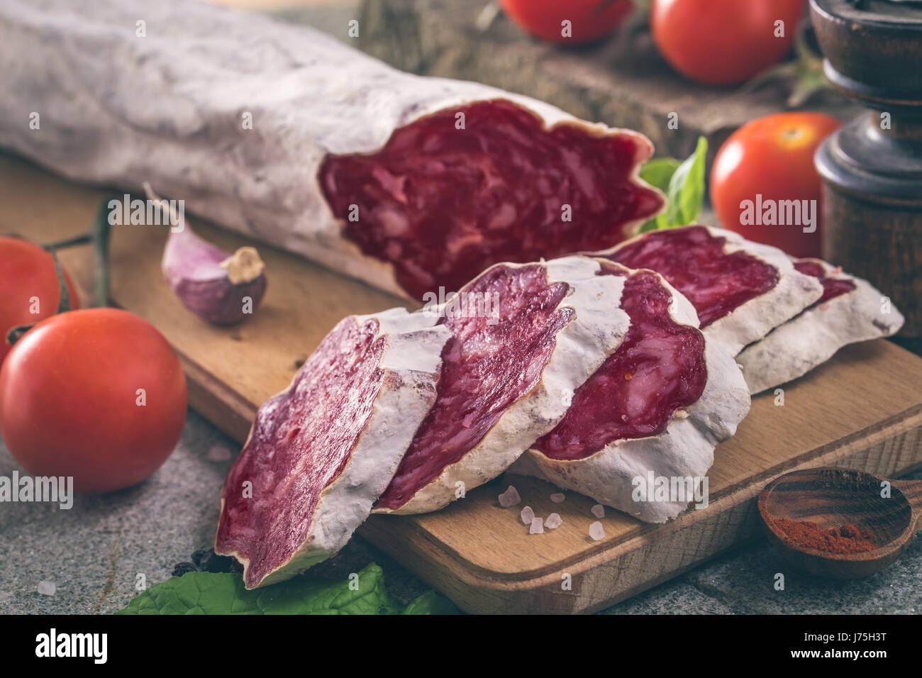 Sliced pork salami sausage hi-res stock photography and images - Alamy