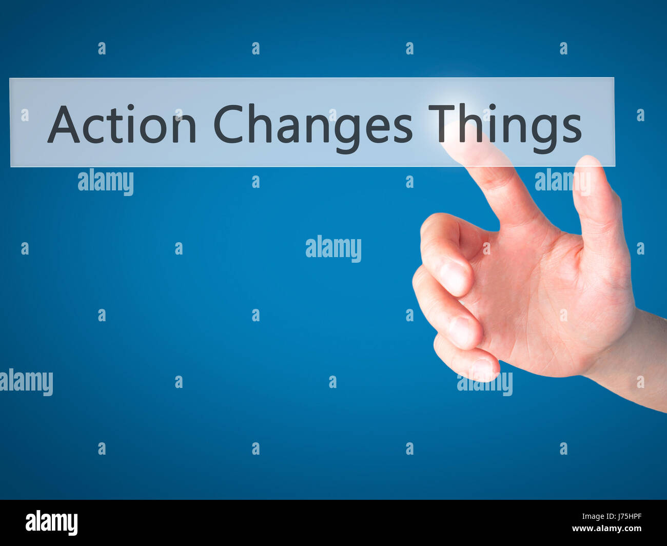 Action Changes Things - Hand pressing a button on blurred background ...
