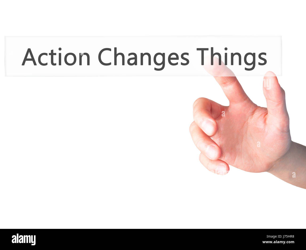 Action Changes Things - Hand pressing a button on blurred background ...