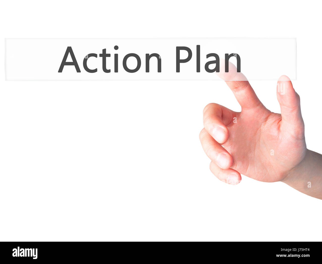 Action Plan - Hand pressing a button on blurred background concept ...