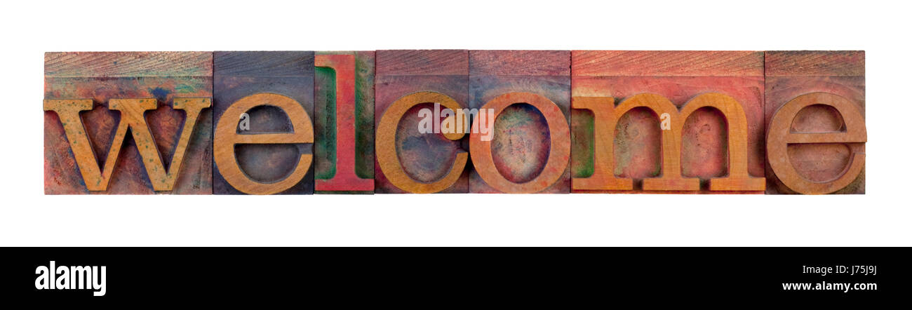 word welcome type model build colour wood vintage horizontal word ...