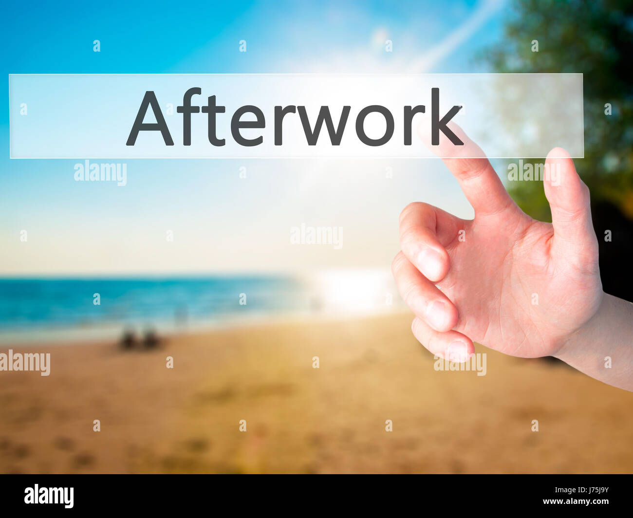 Afterwork - Hand pressing a button on blurred background concept ...