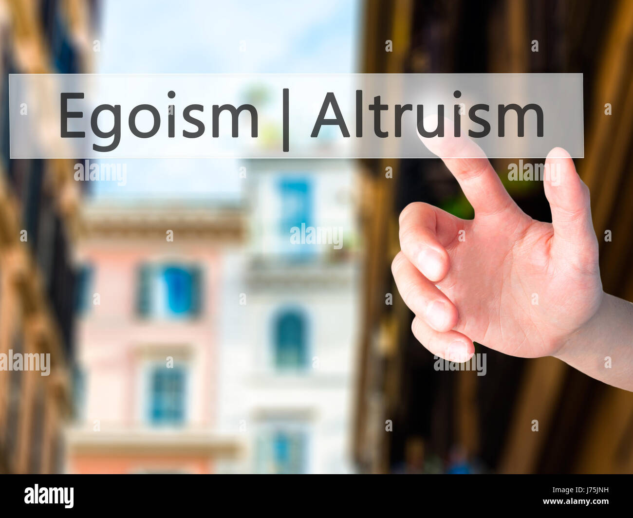 Altruism Egoism - Hand pressing a button on blurred background concept ...