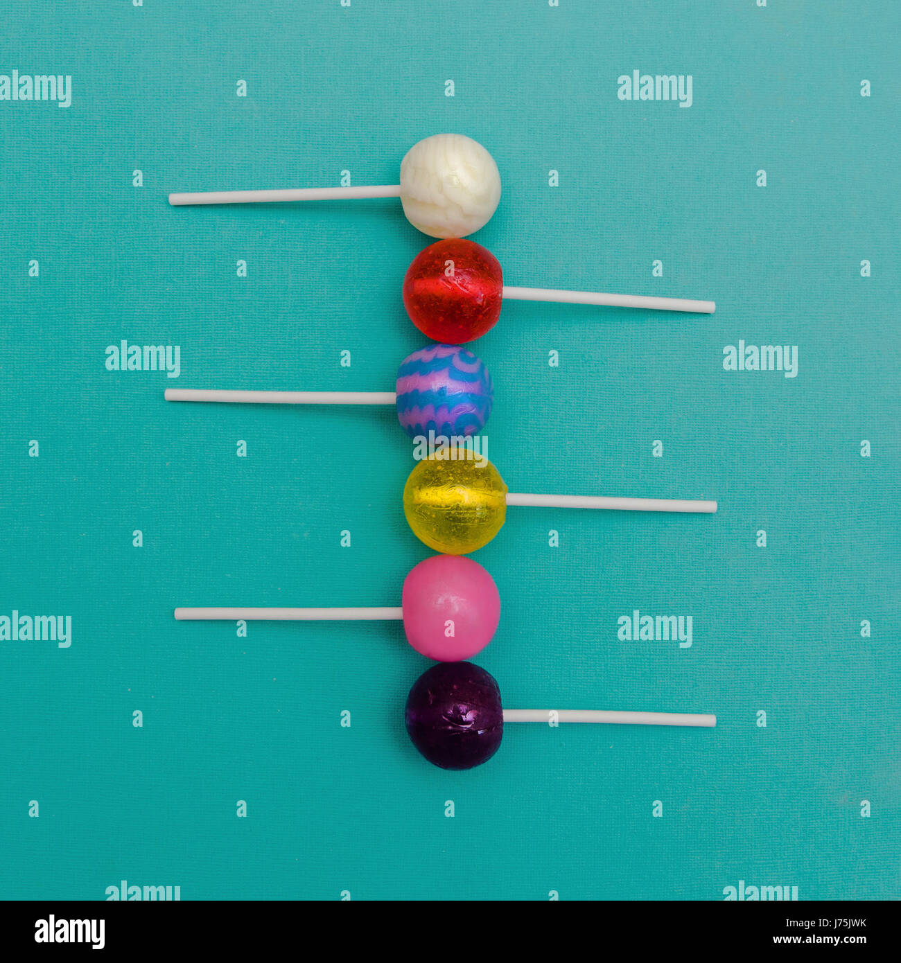 Lollipop Flat lay Minimal concept Six colorful round lollipops are ...