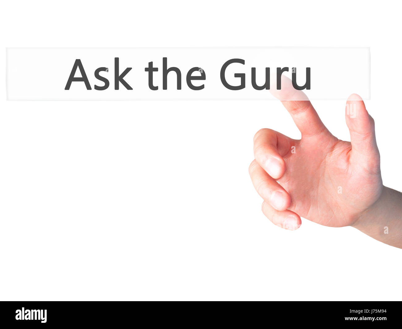 Ask the Guru - Hand pressing a button on blurred background concept ...