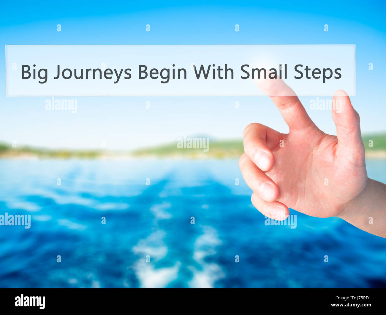 Big Journeys Begin With Small Steps - Hand pressing a button on blurred ...