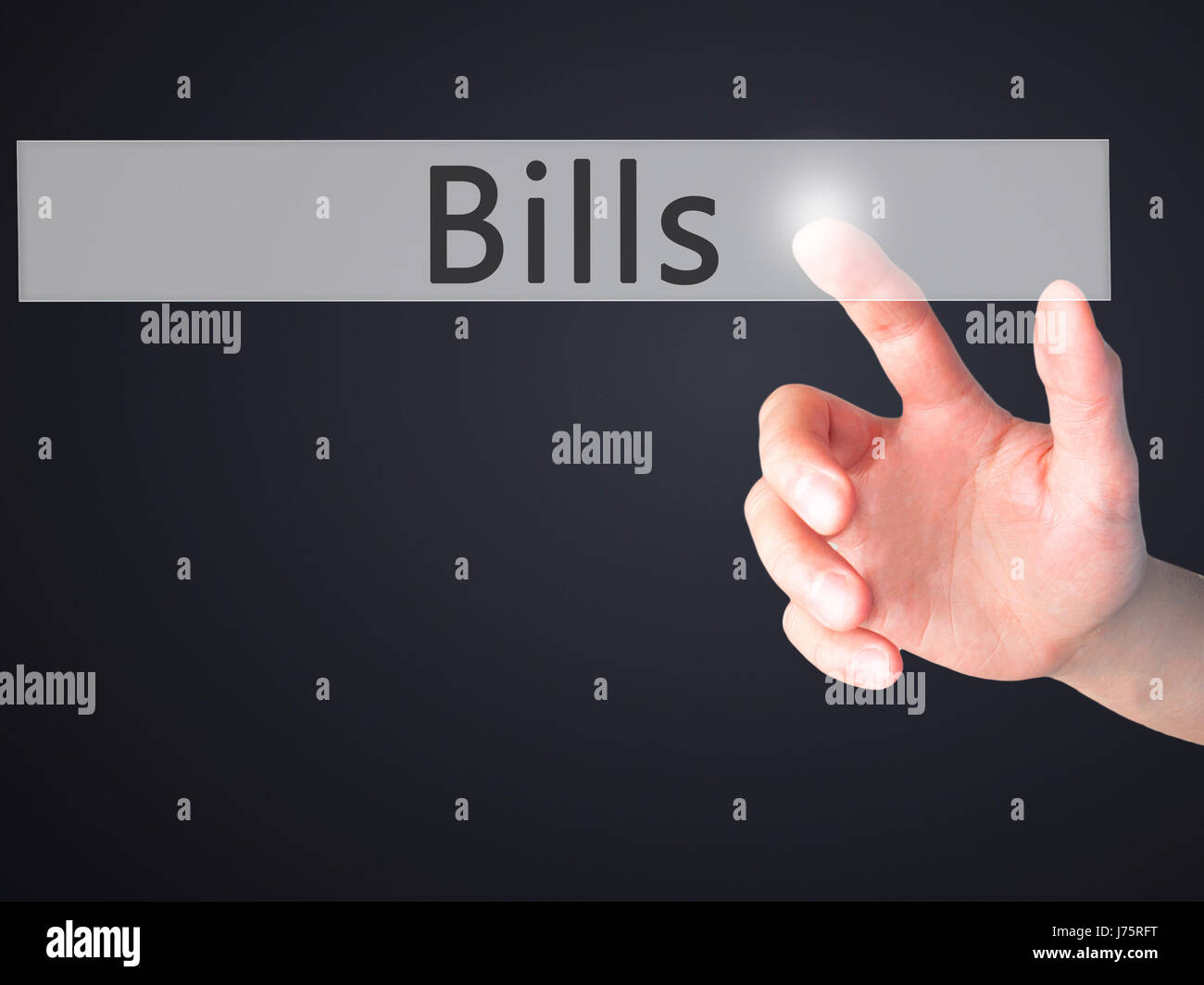 Bills - Hand pressing a button on blurred background concept . Business ...