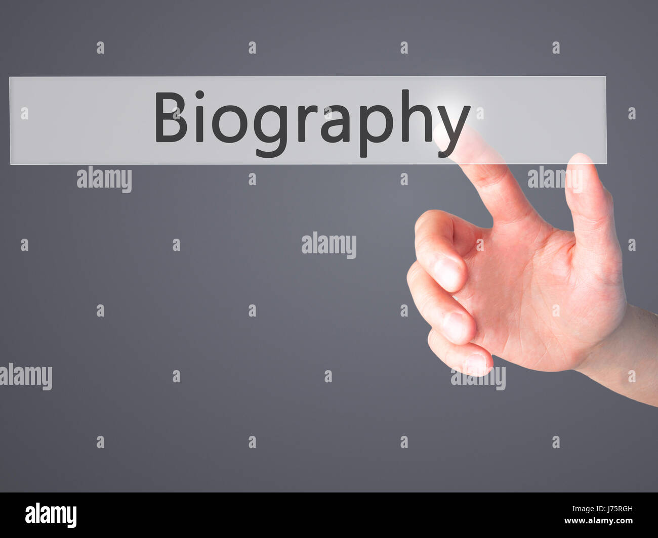Biography - Hand pressing a button on blurred background concept ...