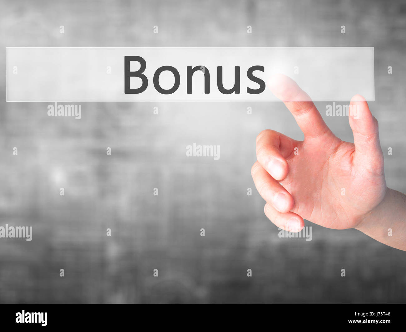 Bonus - Hand pressing a button on blurred background concept . Business ...