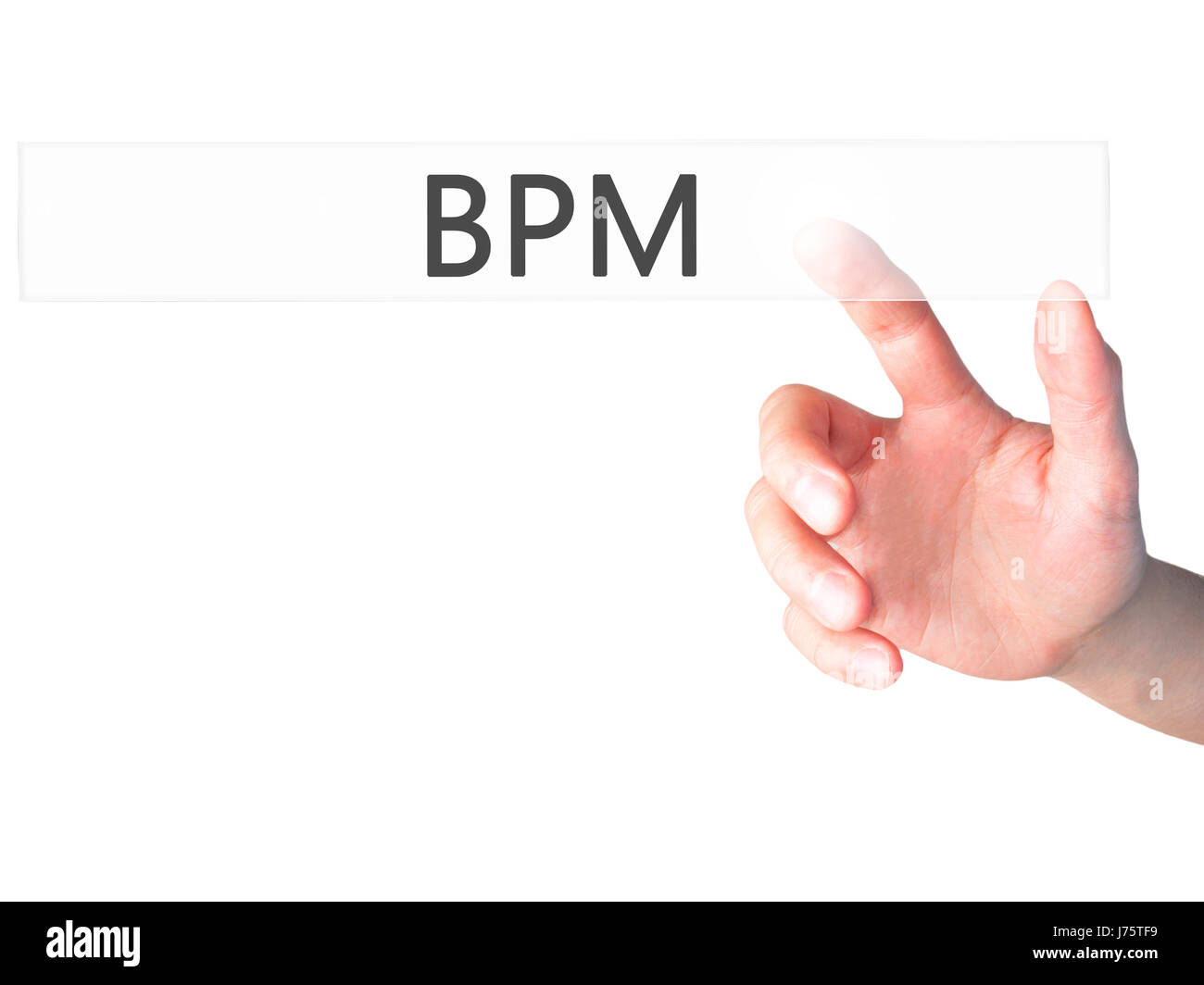 BPM (Business Process Management) - Hand pressing a button on blurred ...