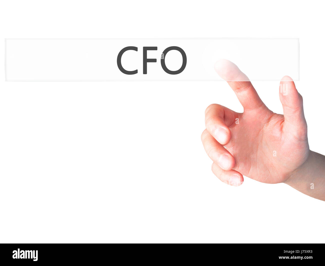 CFO (Chief Financial Officer) - Hand pressing a button on blurred ...