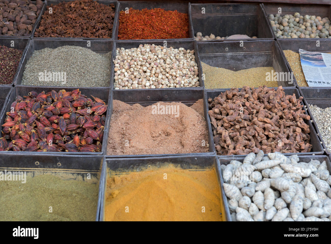 Spices in the buckets Stock Photo - Alamy