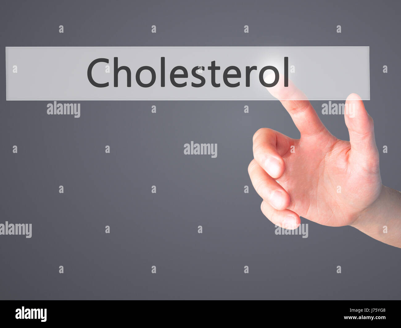 Cholesterol - Hand pressing a button on blurred background concept ...