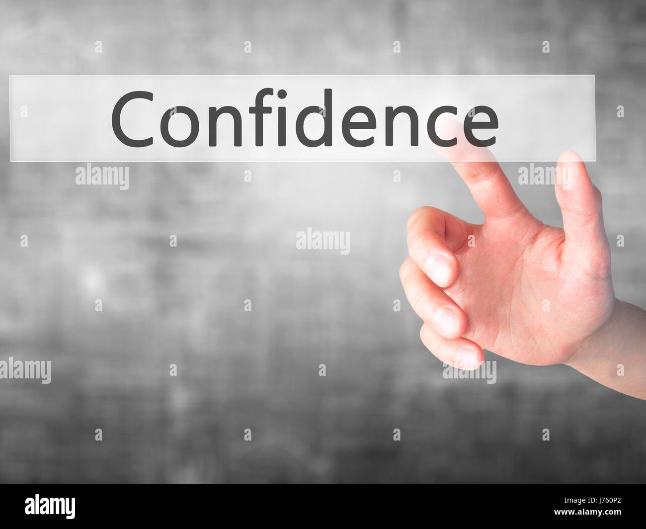 Confidence - Hand pressing a button on blurred background concept ...