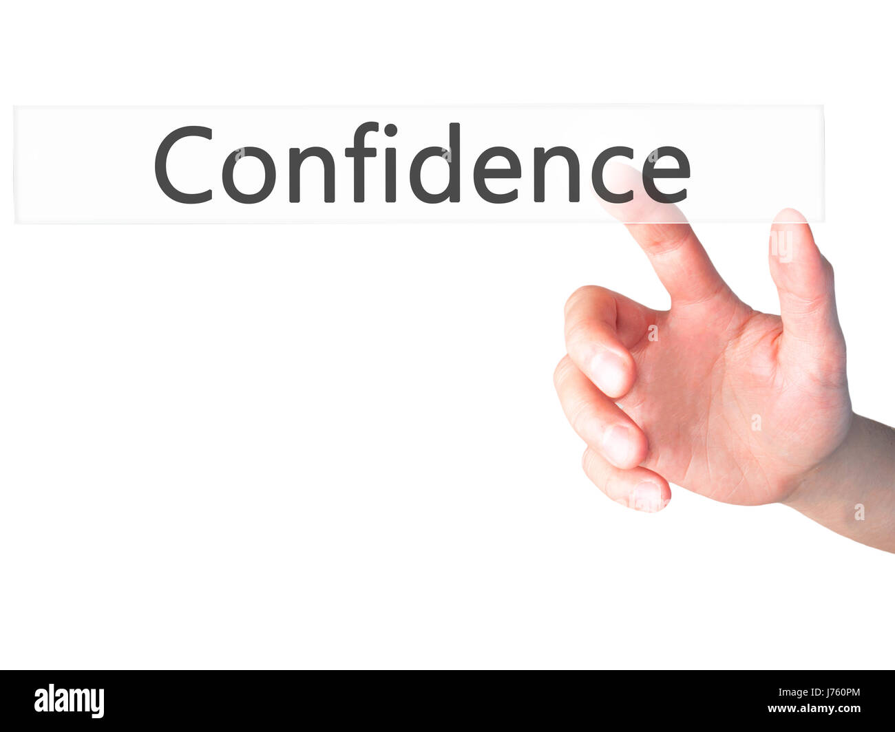 Confidence - Hand pressing a button on blurred background concept ...