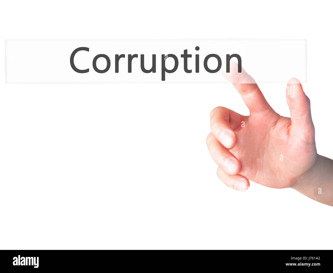 Corruption - Hand pressing a button on blurred background concept ...
