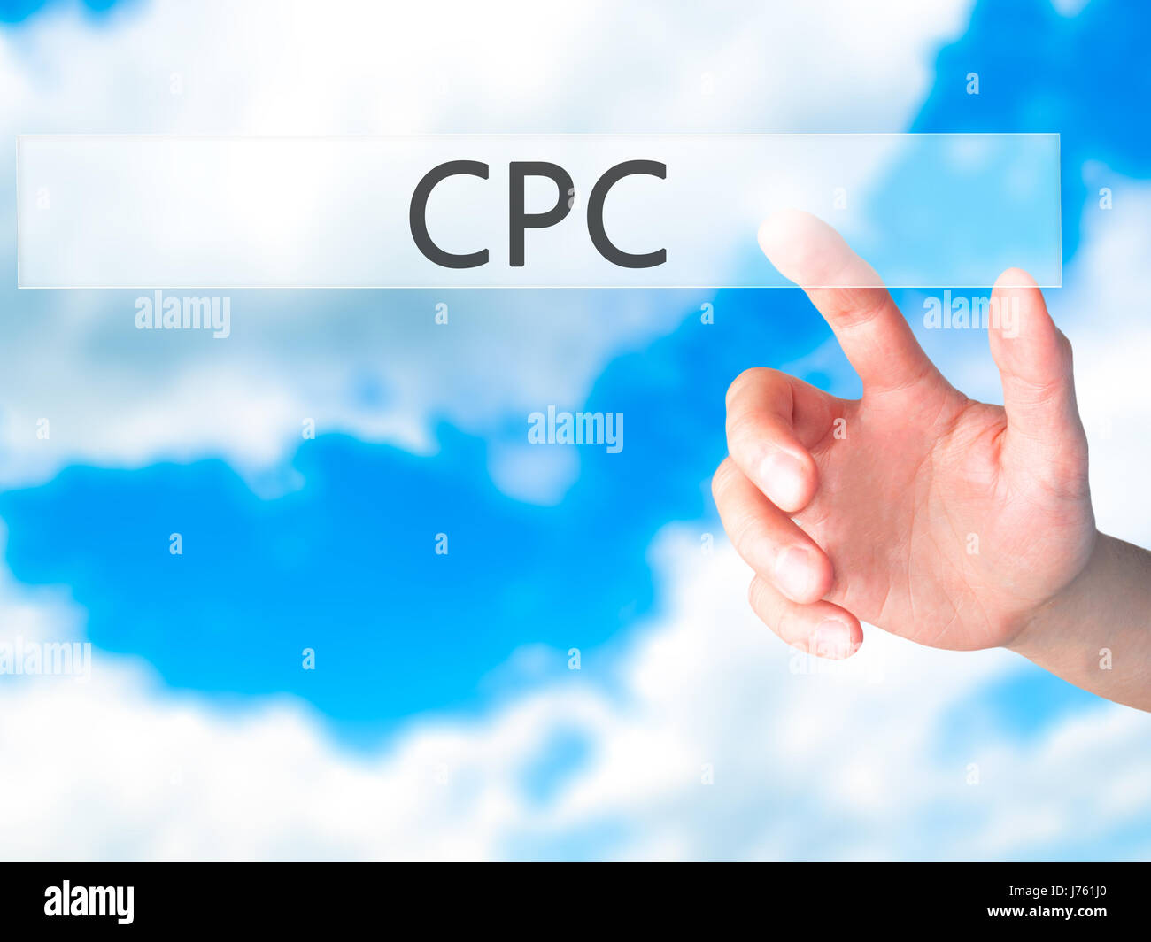 CPC - Hand pressing a button on blurred background concept . Business ...