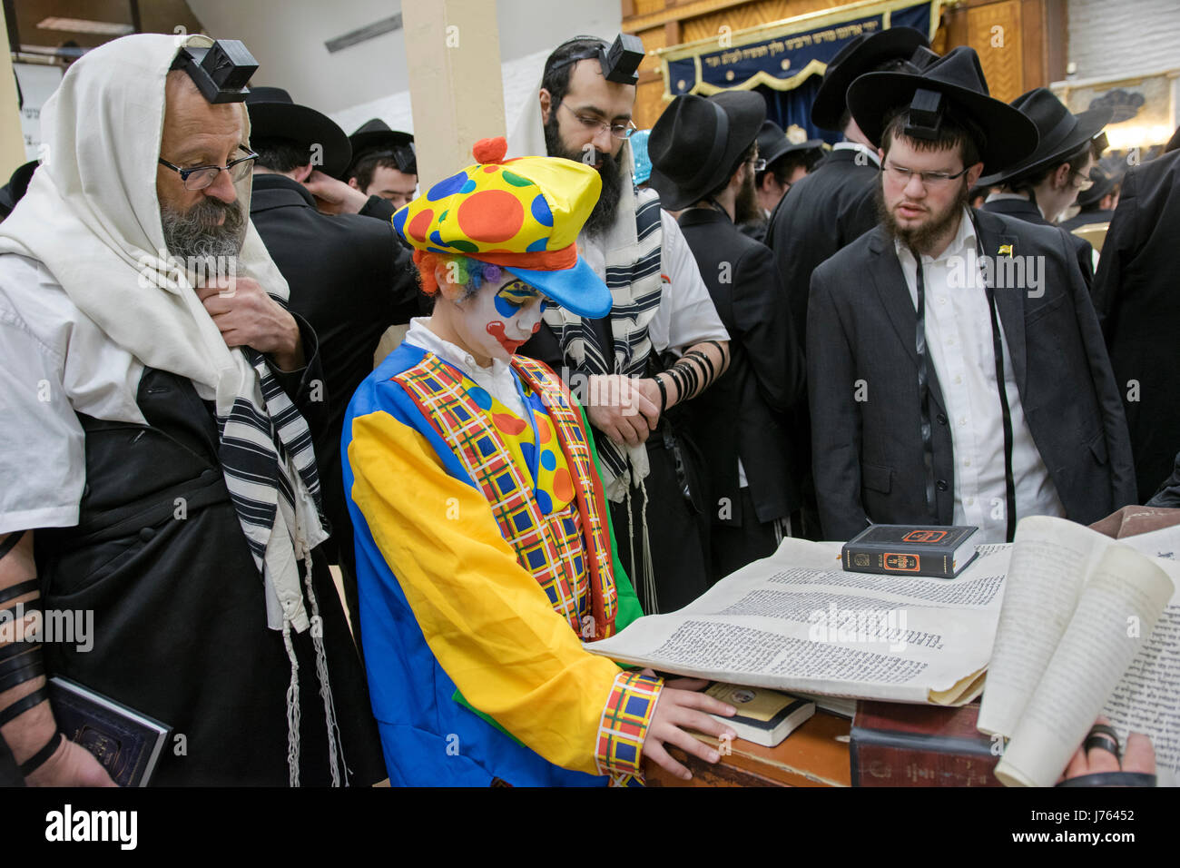 Religious Jewish men celebrate Purim, a holiday where costumes are ...