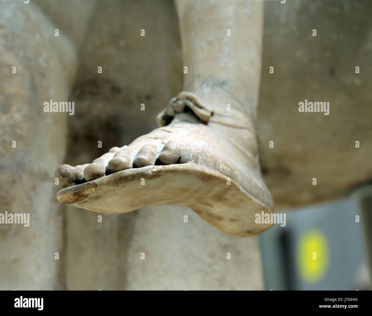 Detail roman sandal. Marble statue of a youth on horseback. From Rome ...