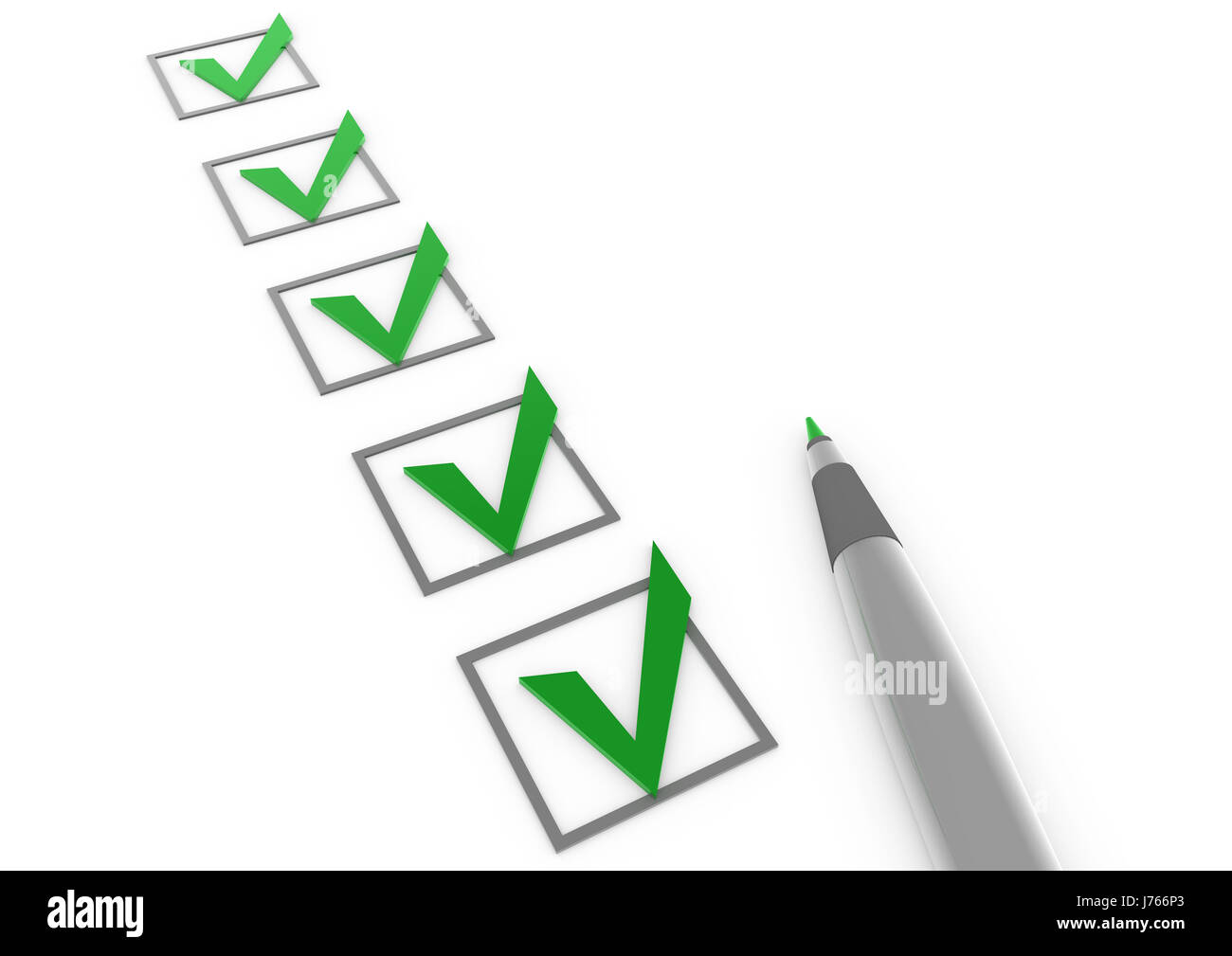 3d check box green pencil white background Stock Photo - Alamy