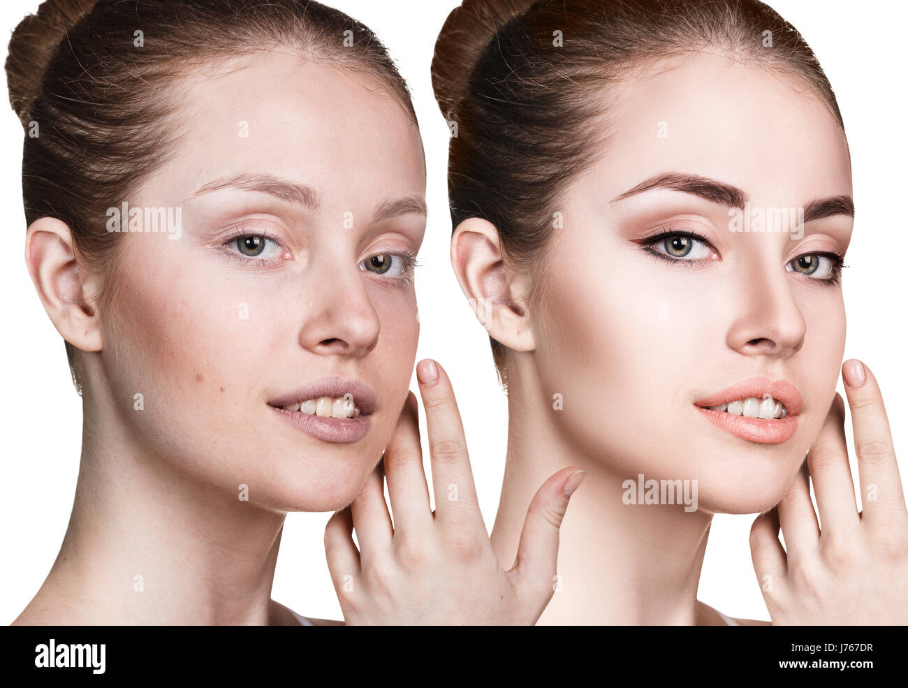 Young woman without and with makeup Stock Photo - Alamy
