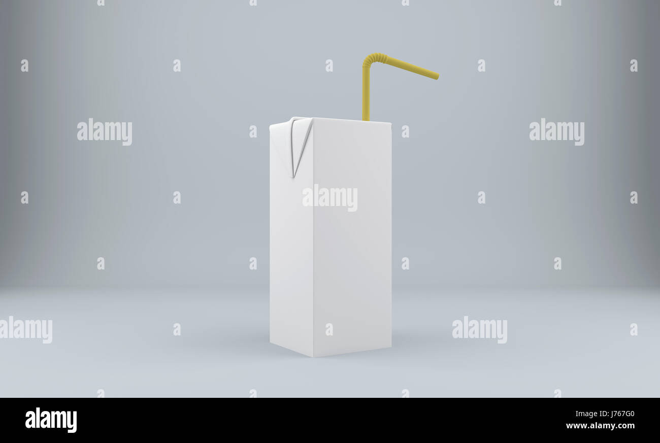 Blank carton package with straw. 3D rendering Stock Photo - Alamy