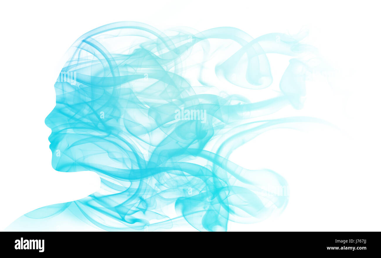 Double exposure portrait of woman and smoke Stock Photo - Alamy