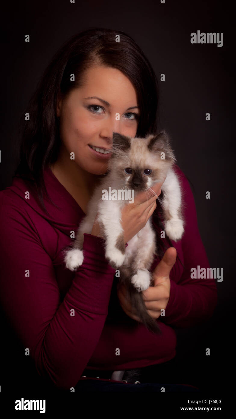 woman with kitten Stock Photo - Alamy