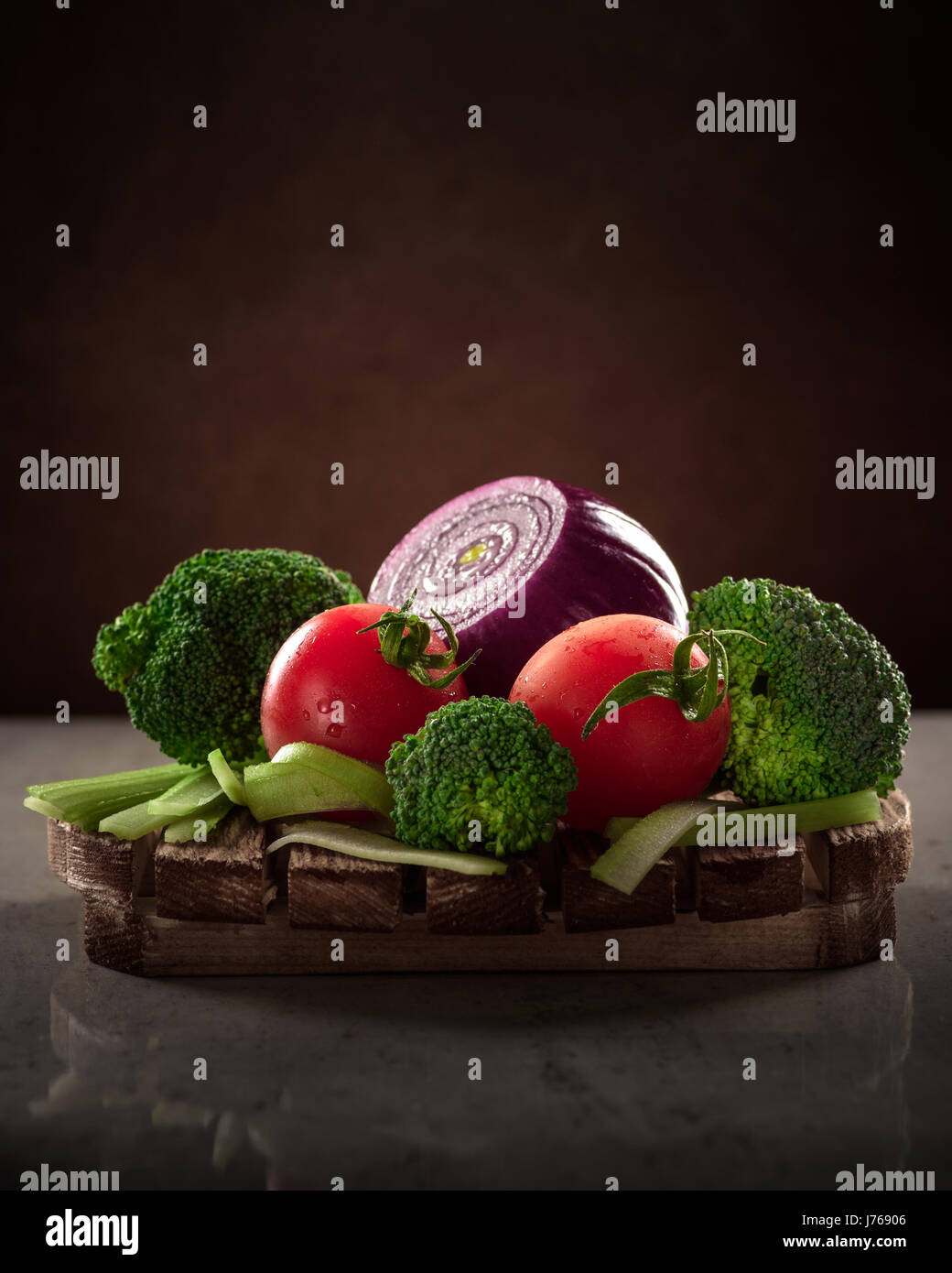 Concept design image for a cookbook or magazine cover vegetables on a ...
