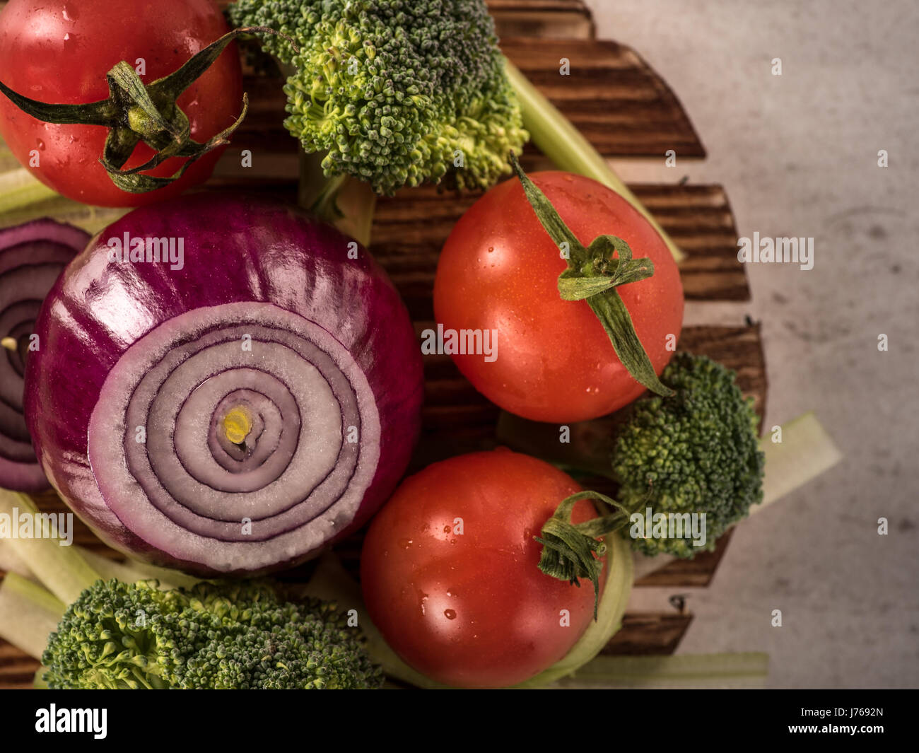 Concept design image for a cookbook or magazine cover vegetables on a ...