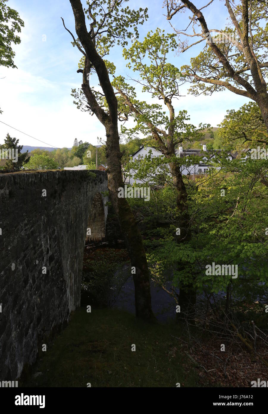 Bridge over River Lochay and Bridge of Lochay Hotel Killin Scotland May ...