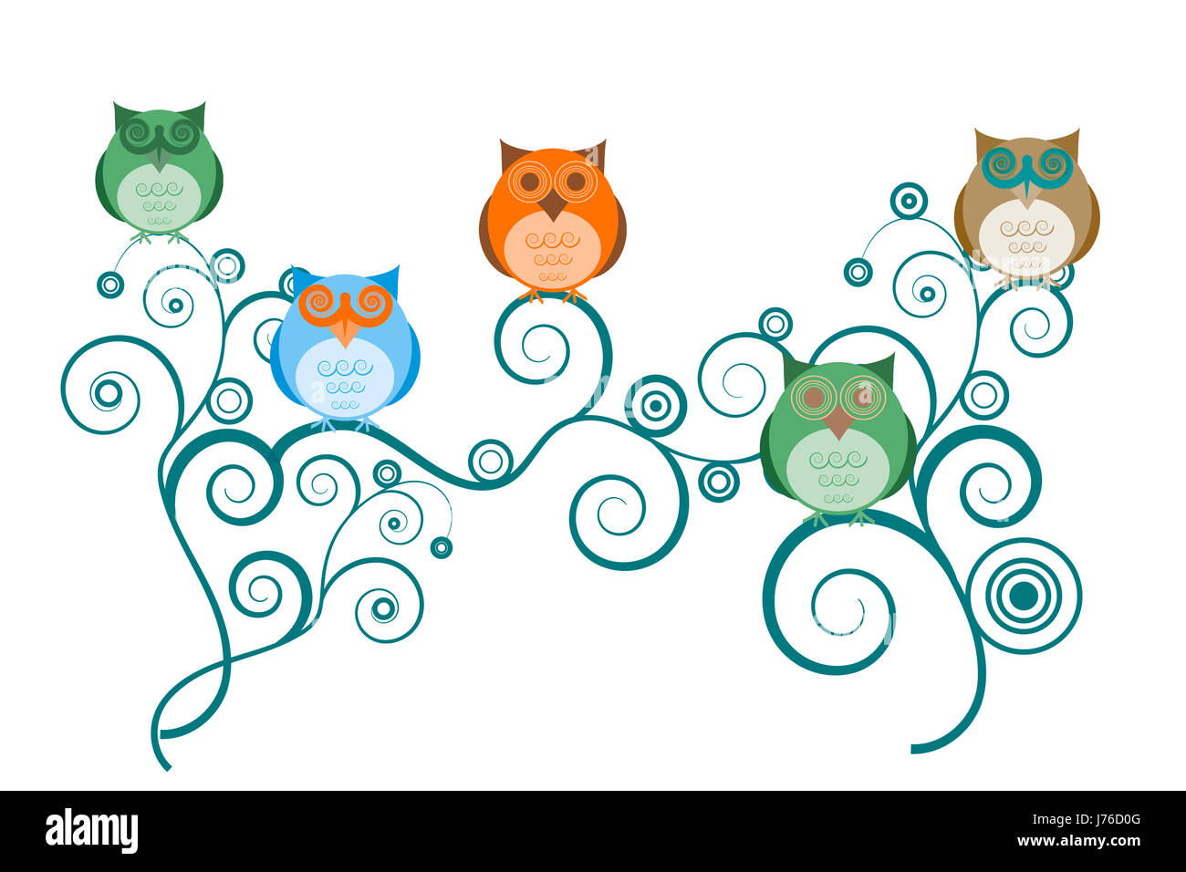 greeting tree birds illustration branch card owls colorful salute tree ...